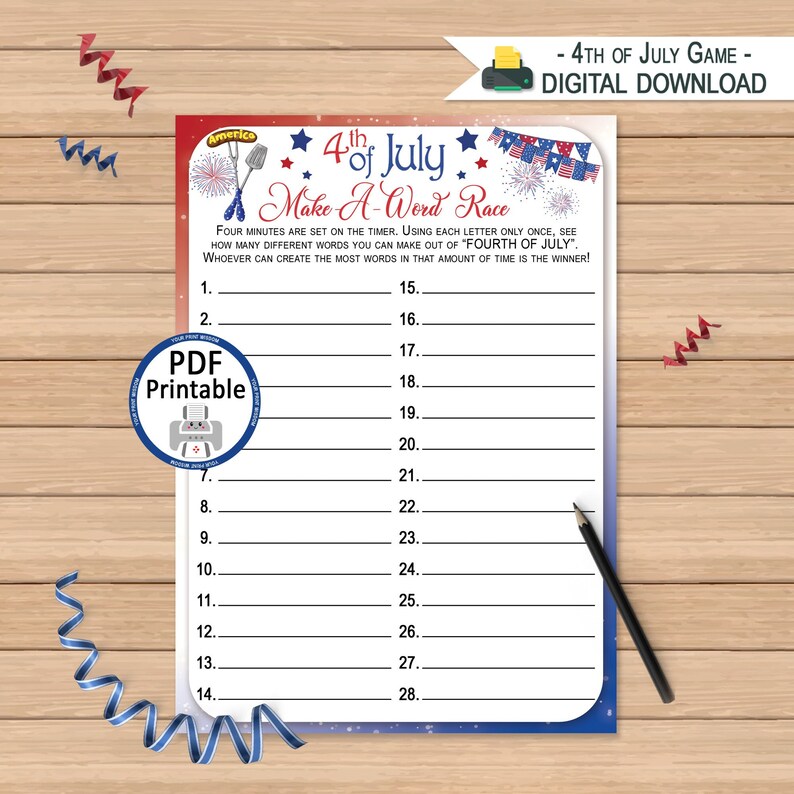 Fourth of July Day Activity 4th of July Game Printable - Etsy