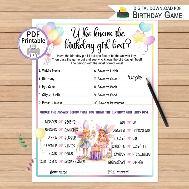 Who Knows the Birthday Girl Best Birthday Questionnaire - Etsy