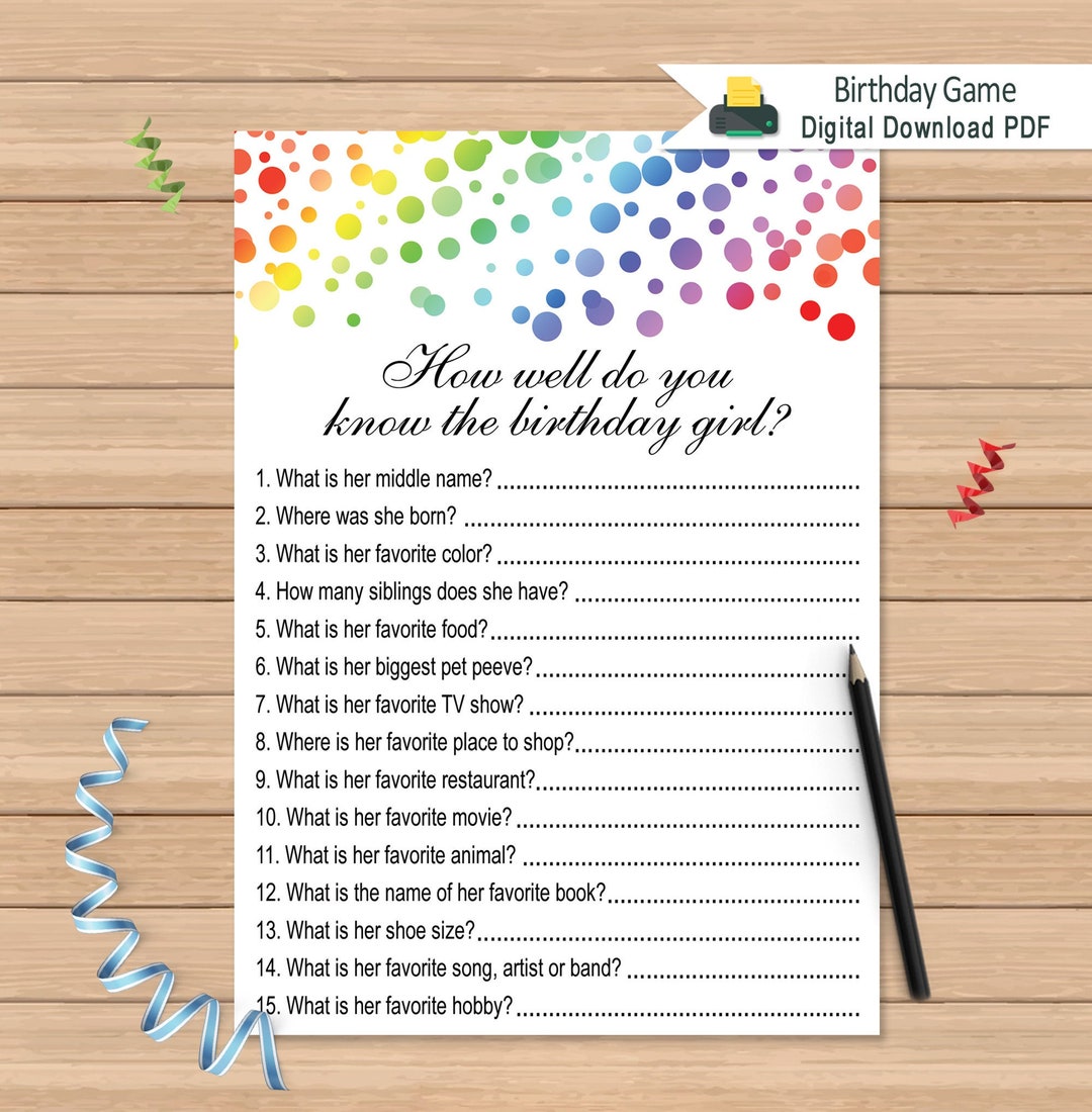How Well Do You Know the Birthday Girl Quiz Kid Who Knows - Etsy UK