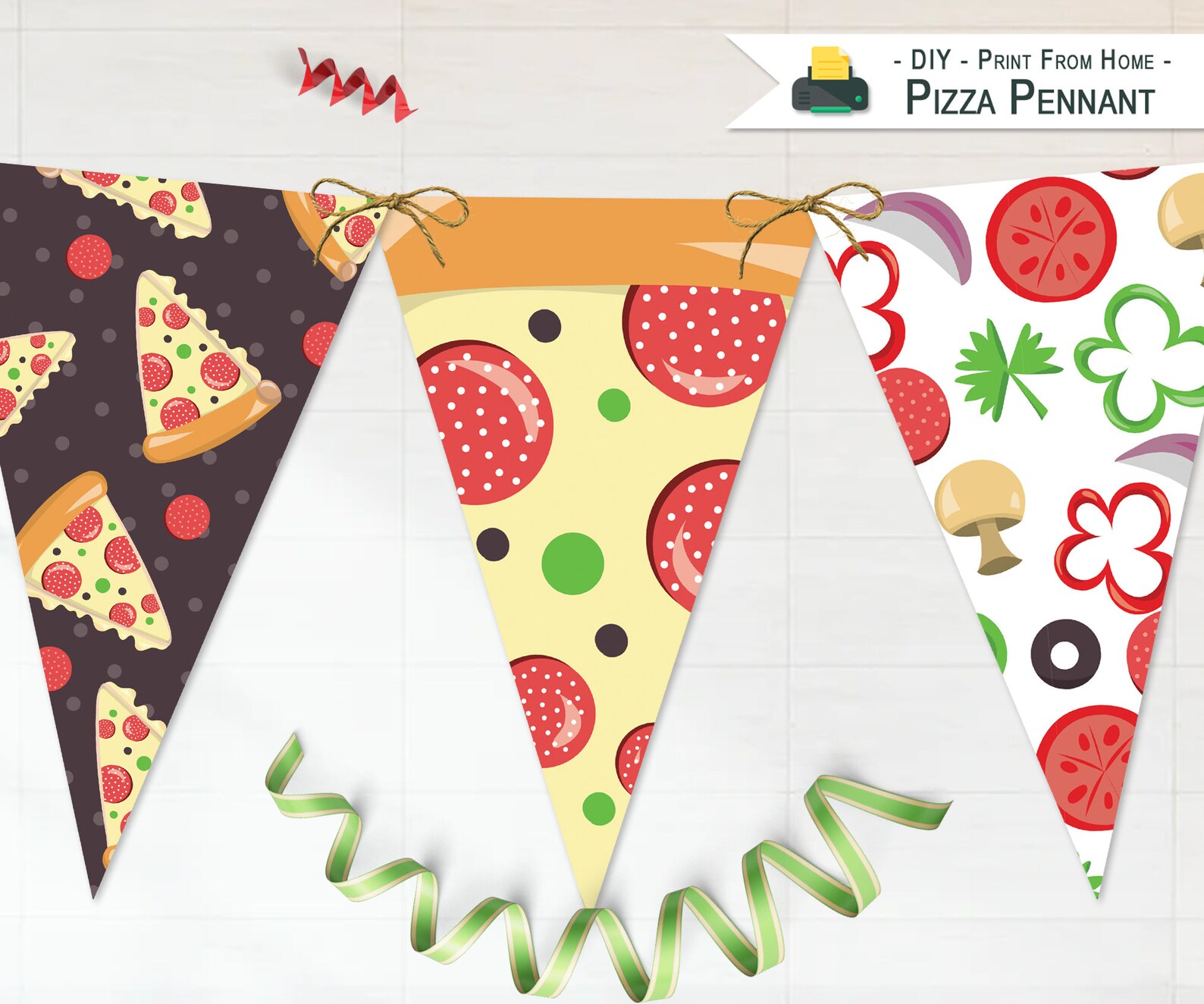 Pizza Party Banner Pizza Pennant Pizza Decorations Pizza Etsy