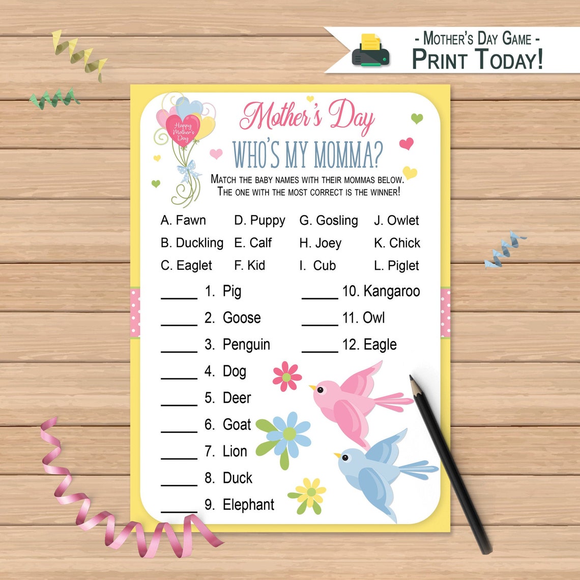 Mother's Day Game Mother's Day Quiz Printable - Etsy