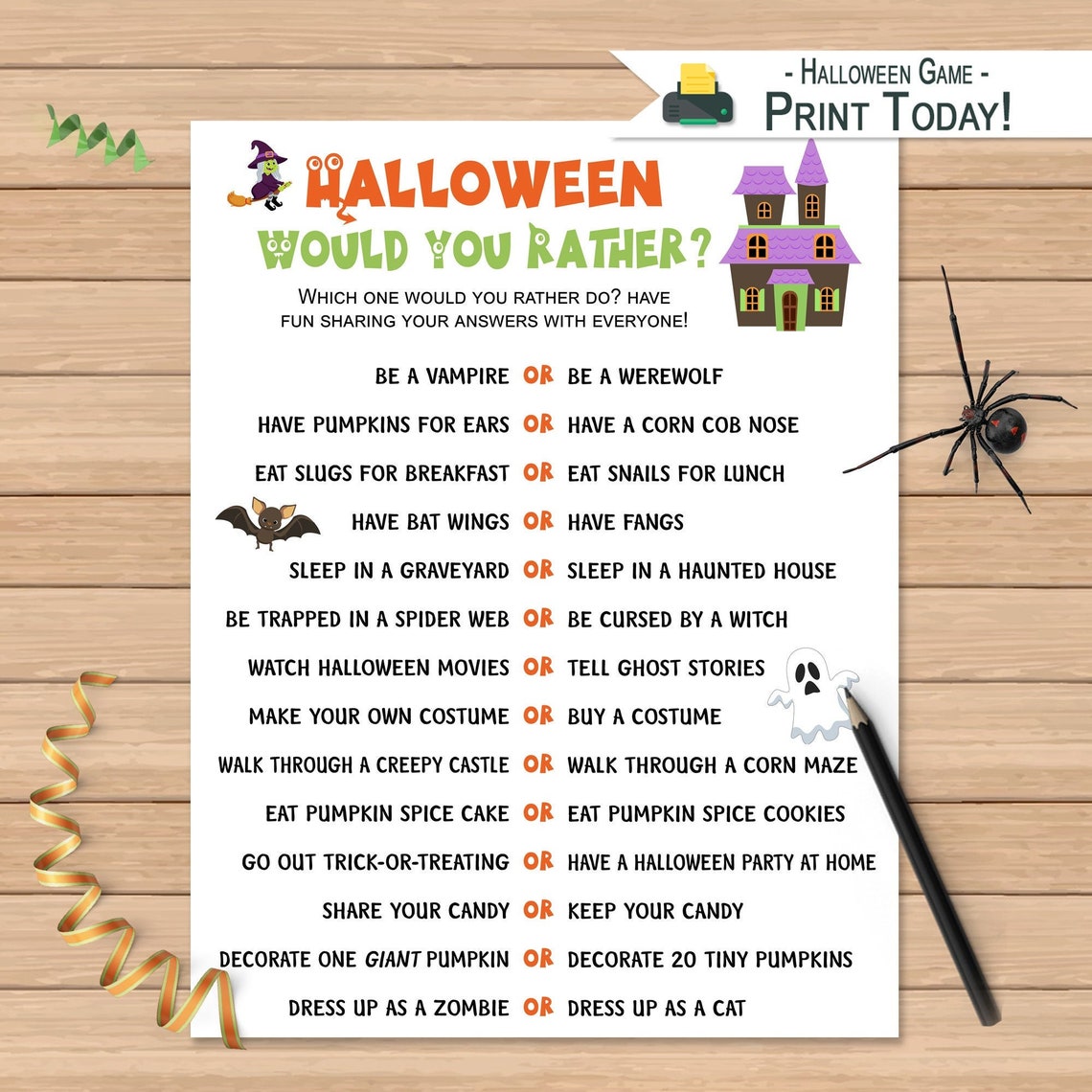 Halloween Would You Rather Game for Kids Printable Halloween - Etsy UK