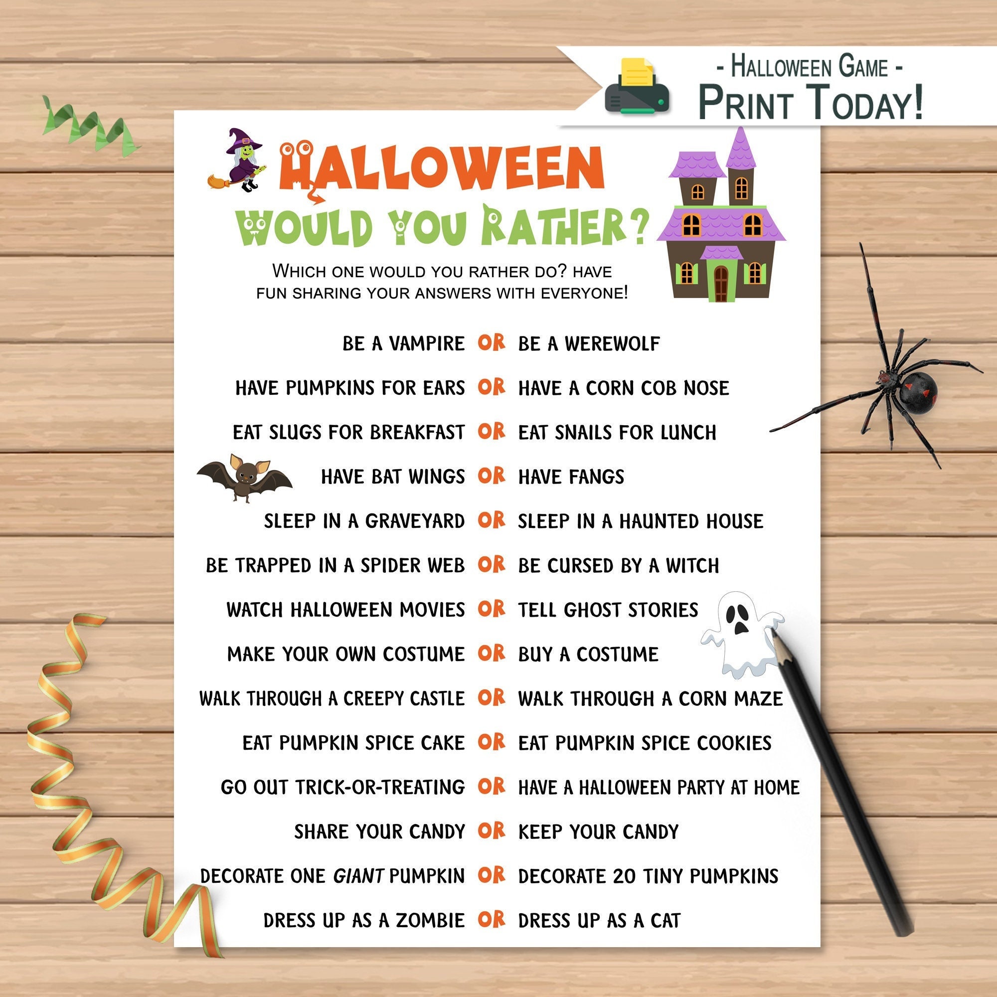 Halloween Would You Rather Game for Kids Printable Halloween - Etsy UK