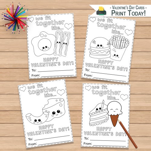 Valentine Coloring Cards Printable Valentine's Day Cards - Etsy