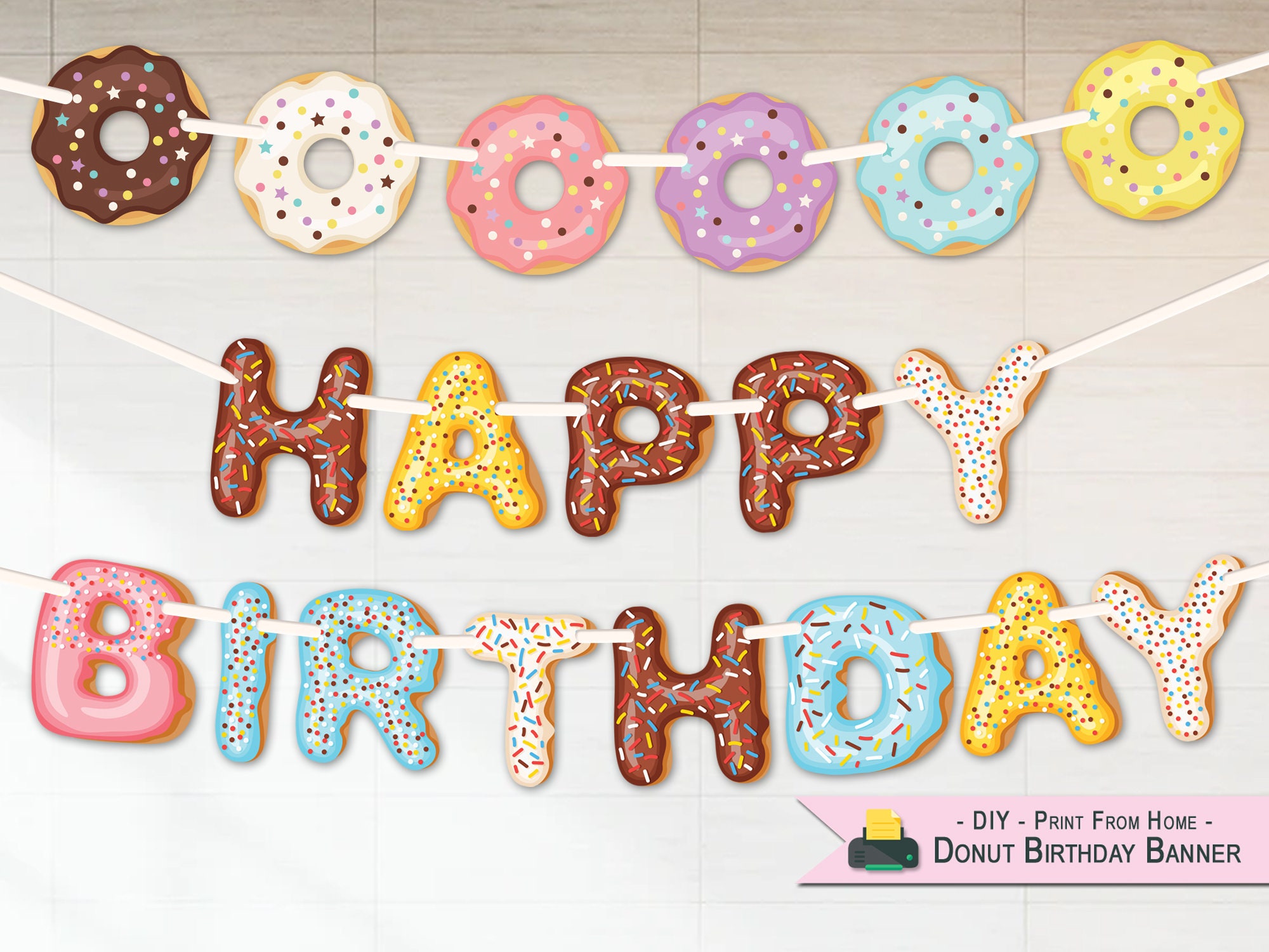 Donuts Happy Birthday Banner DIGITAL DOWNLOAD DIY Print | Etsy