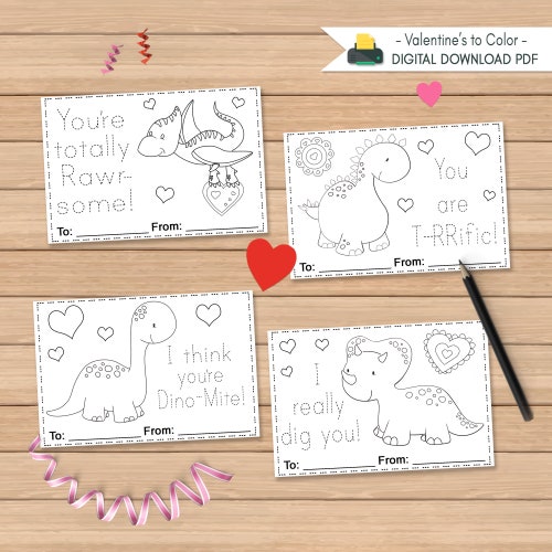 Valentine Coloring Cards Printable Valentine's Day Cards - Etsy