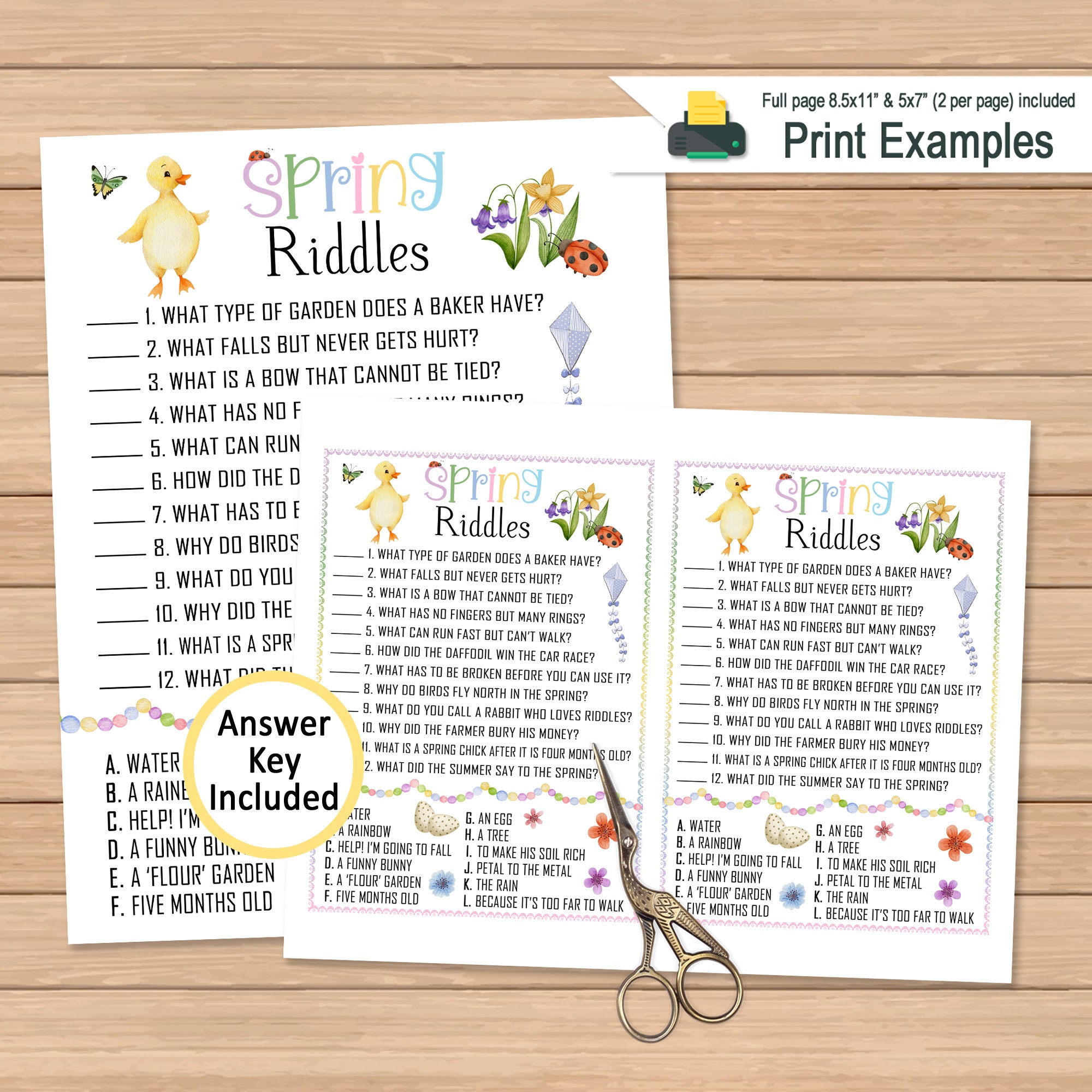 Spring Riddles Printable Quiz Game Fun Activity Idea For Adults Kids ...