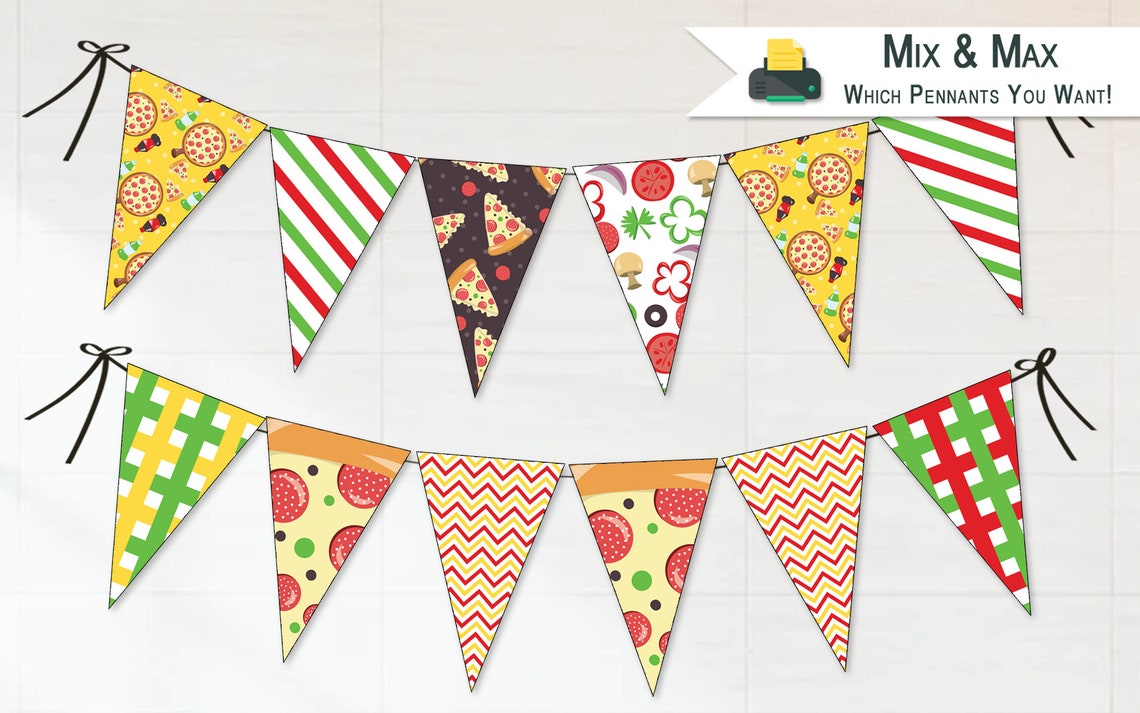 Pizza Party Banner Pizza Pennant Pizza Decorations Pizza Etsy