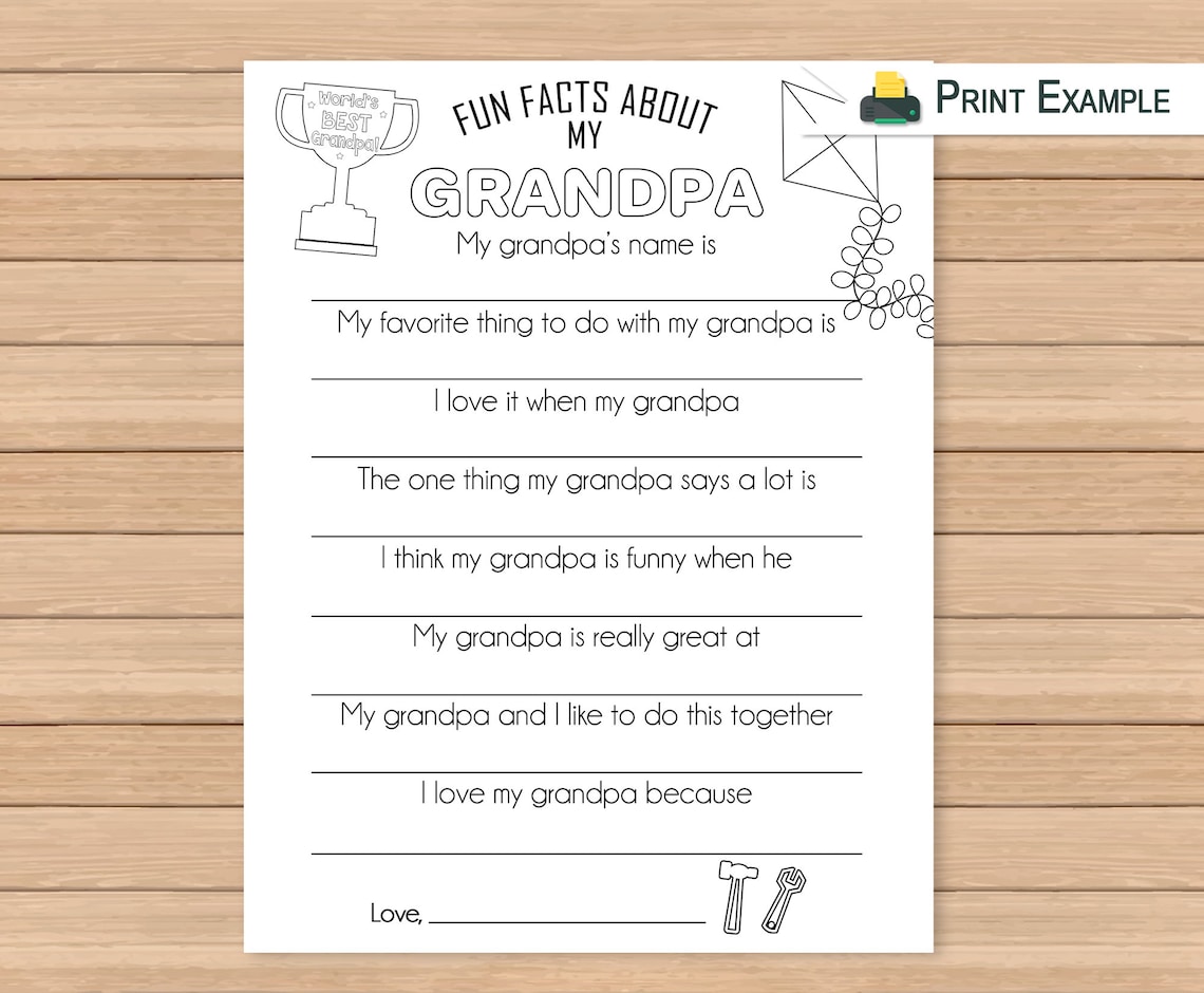 Printable Fathers Day For Grandpa Grandpa Questionnaire Etsy