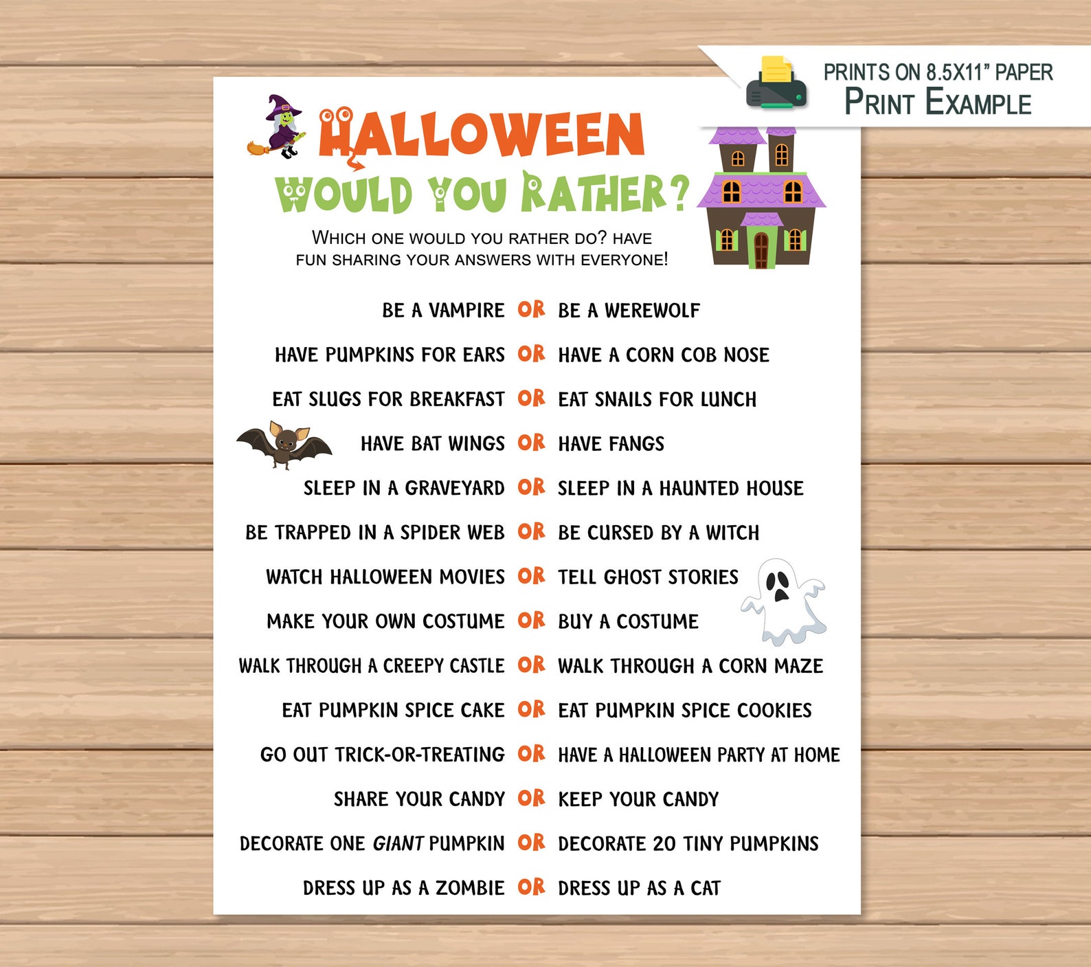 Halloween Would You Rather Game for Kids Printable Halloween - Etsy UK