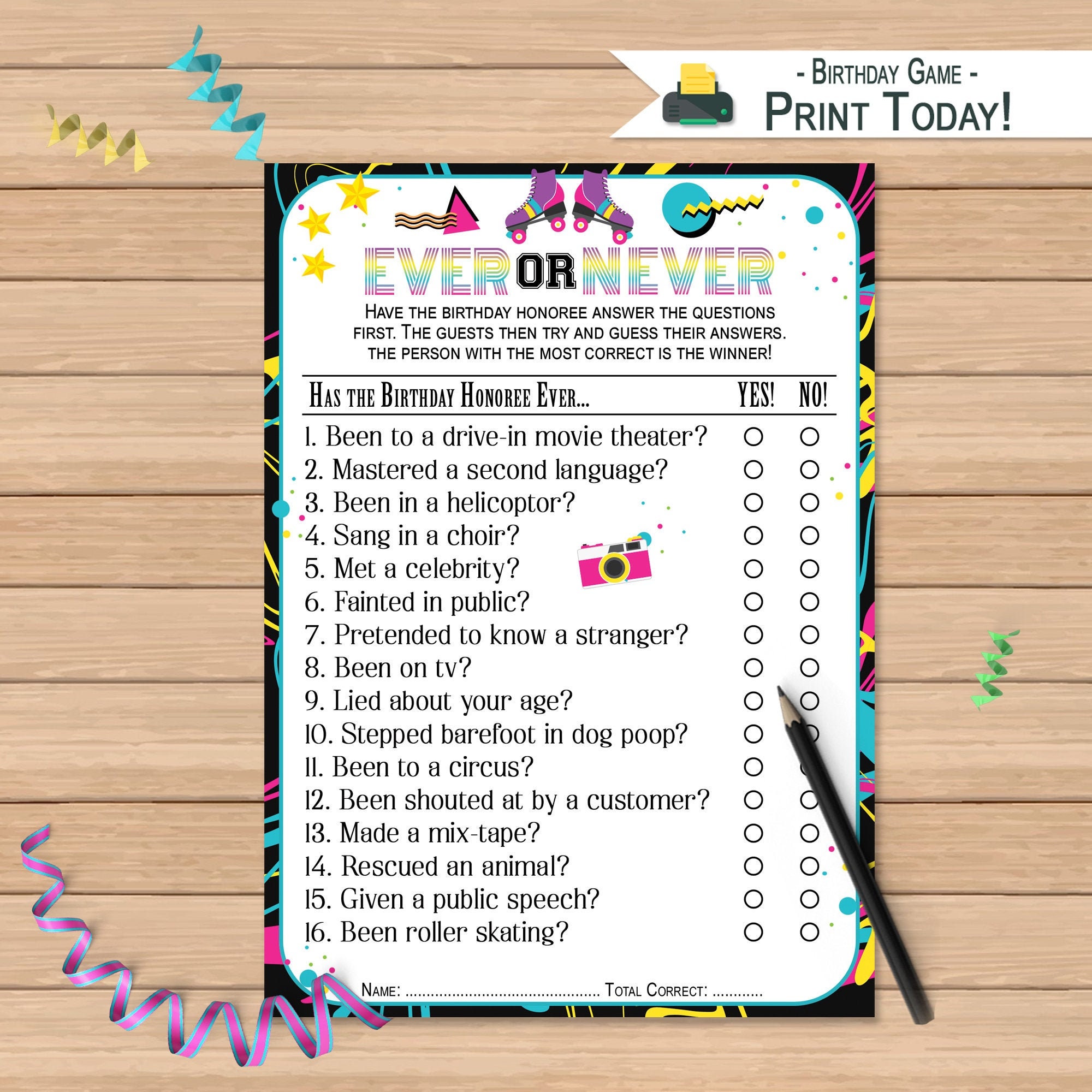 Party Favors & Games Adult Birthday Party Games Birthday Ever Or Never ...