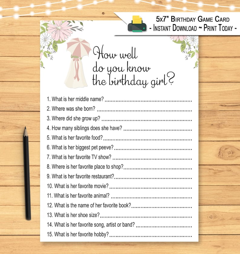 Kids How Well Do You Know the Birthday Girl Quiz Who Knows - Etsy