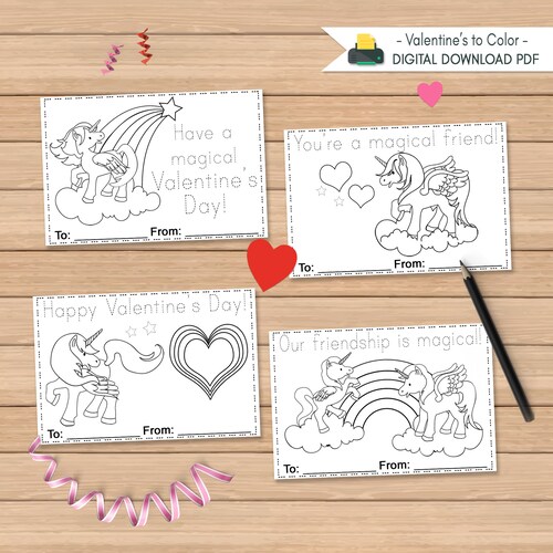 Valentine Coloring Cards Printable Valentine's Day Cards - Etsy