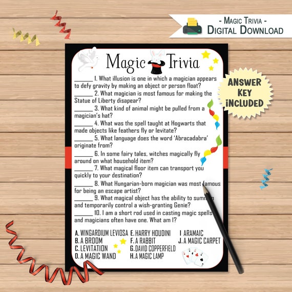 Magic Trivia Quiz Game Magician Trivia Game Printable - Etsy