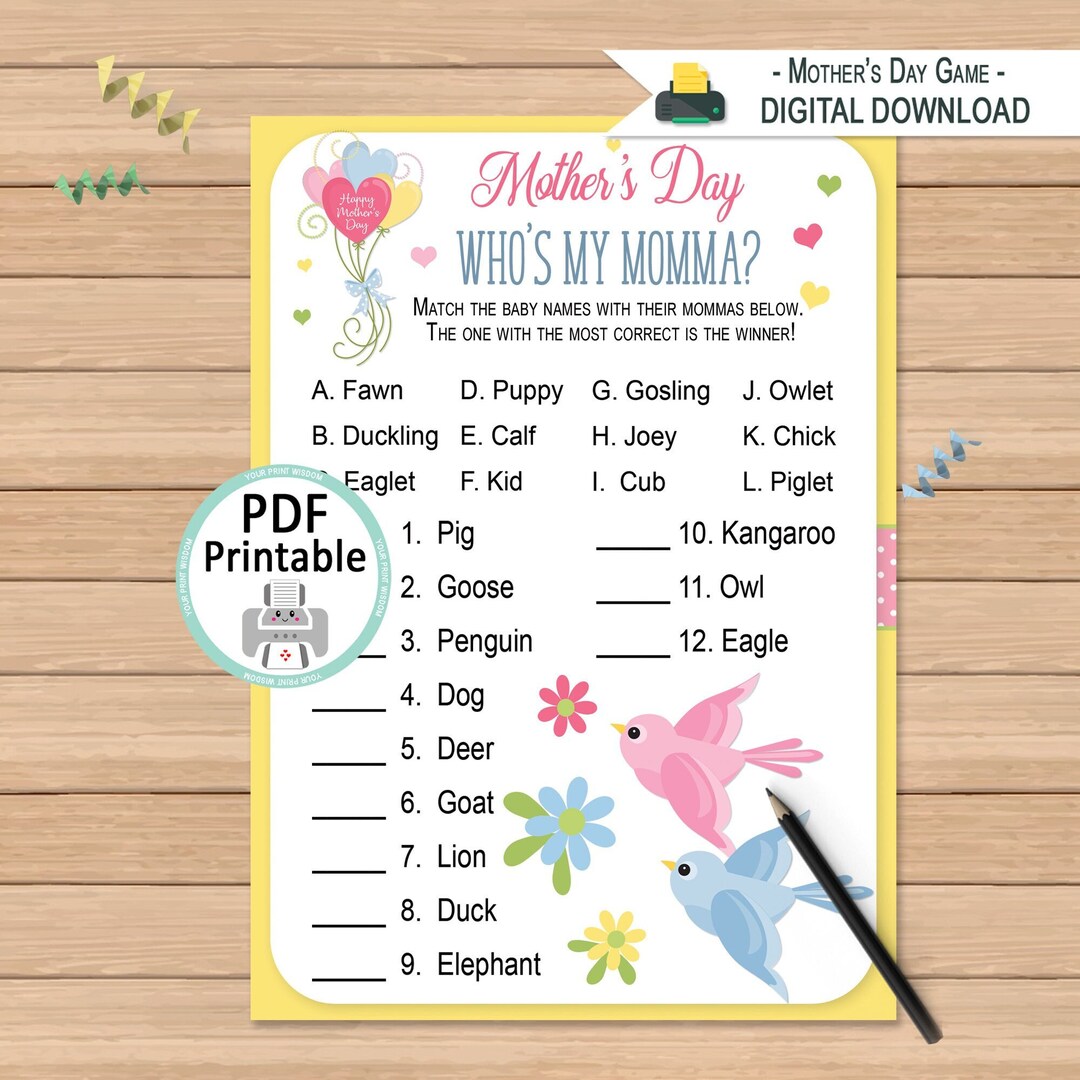 Mother's Day Game Mother's Day Quiz Printable - Etsy