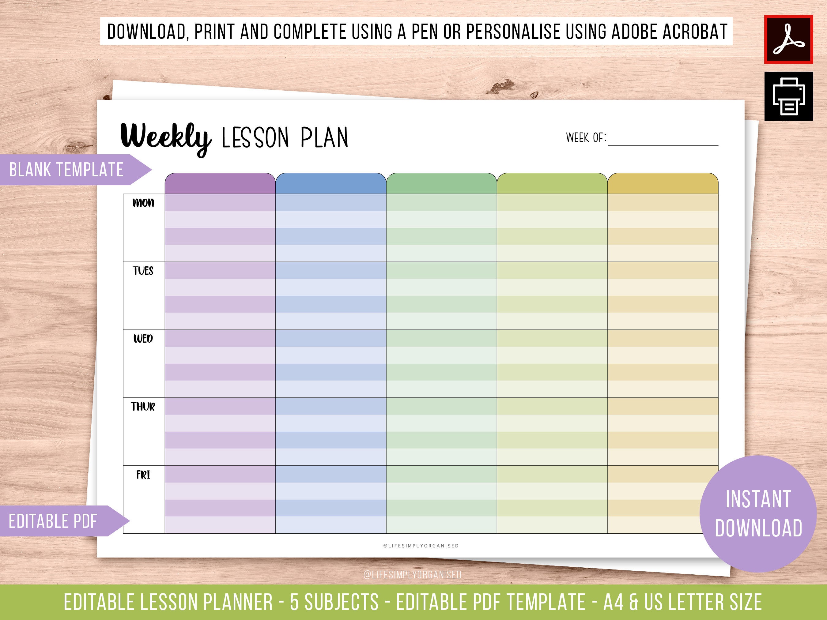 Printable Weekly Lesson Plan Editable Lesson Plan Lesson Plan Template ...