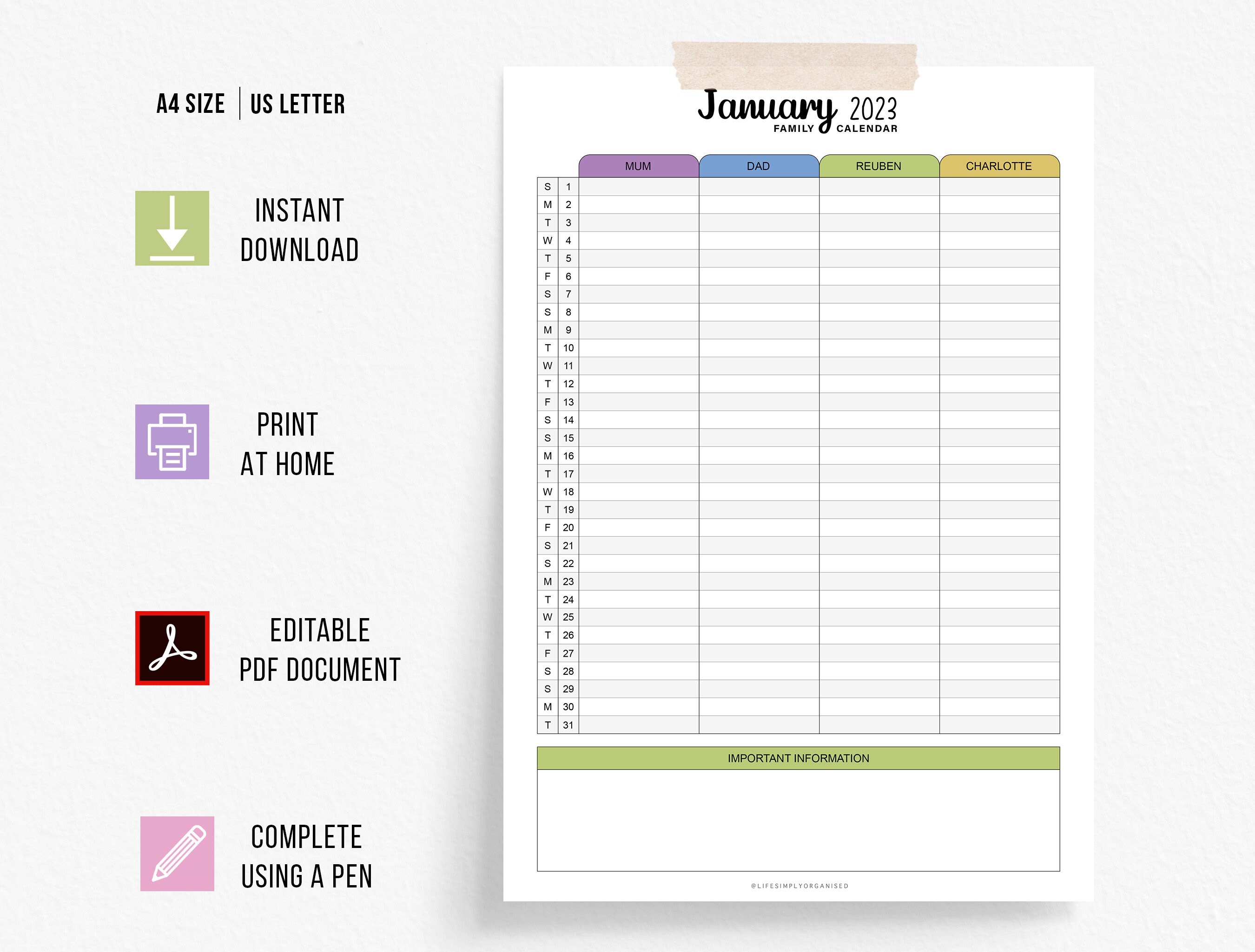 2023 Editable Calendar Printable Family Calendar Editable - Etsy