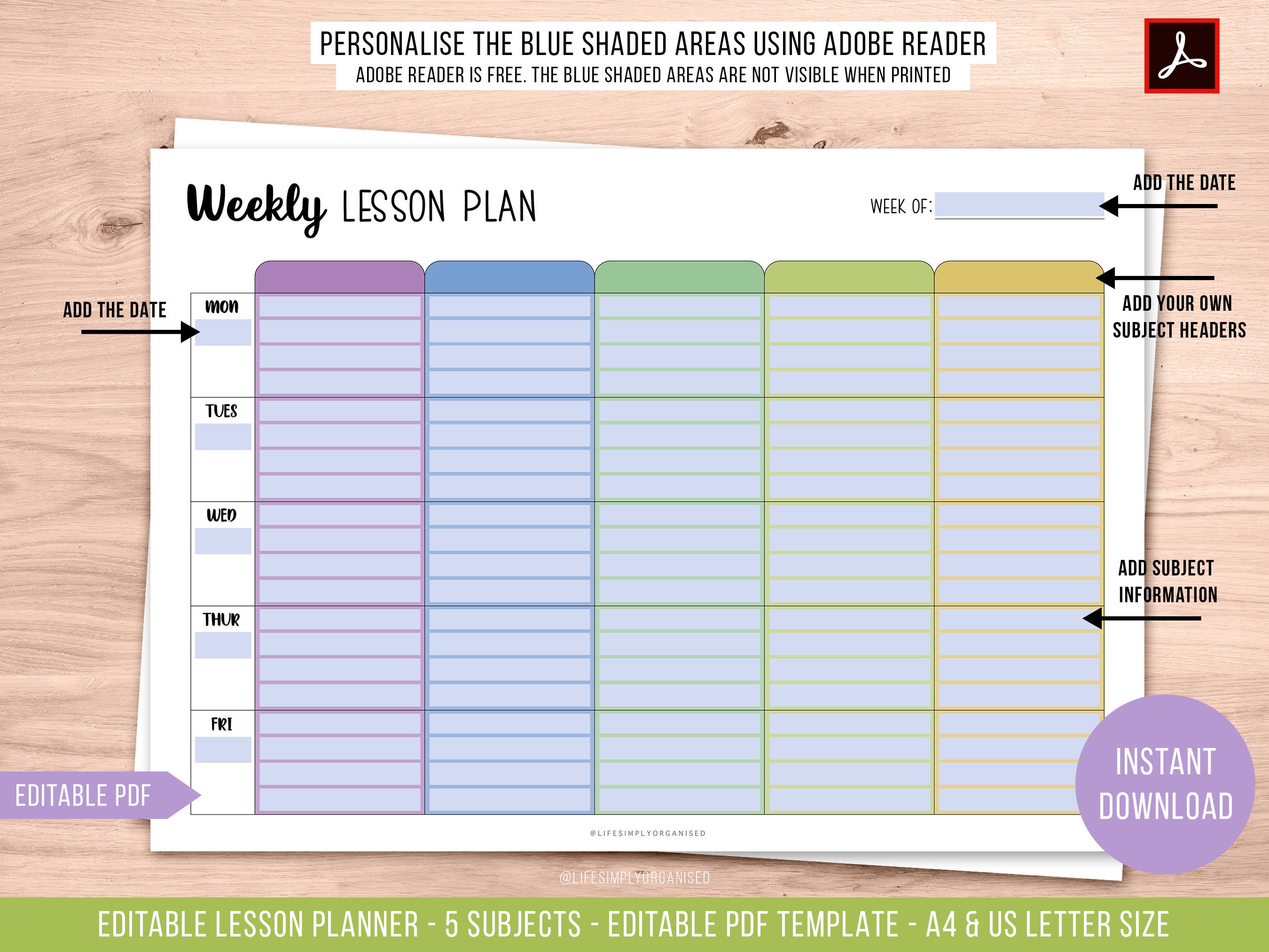 Printable Weekly Lesson Plan Editable Lesson Plan Lesson Plan Template ...