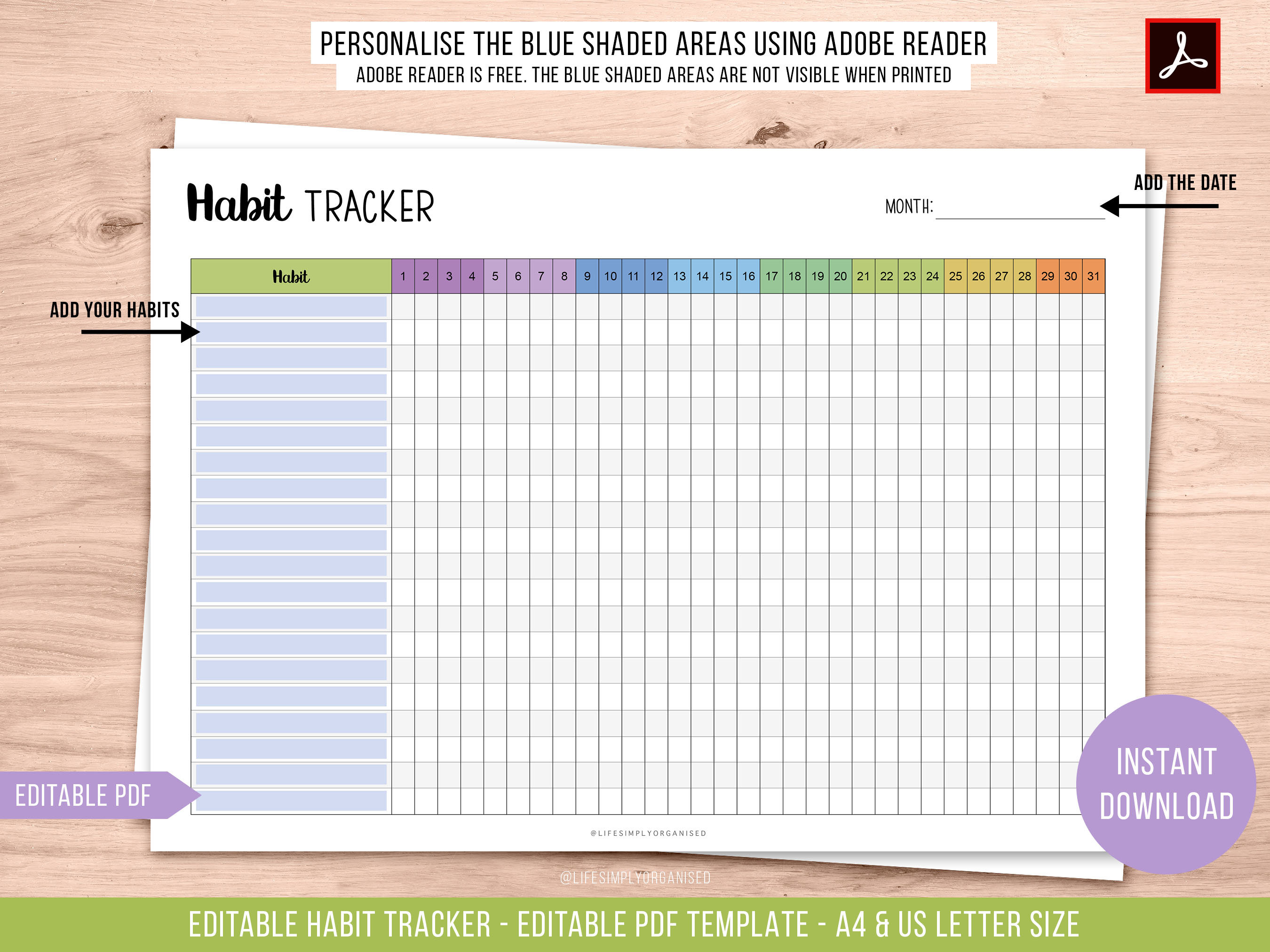 Printable Habit Tracker Habit Tracker PDF Editable Habit Tacker Habit ...