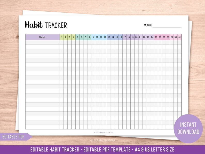 Editable Habit Tracker Monthly Habit Tracker Habit and Goal Tracker ...
