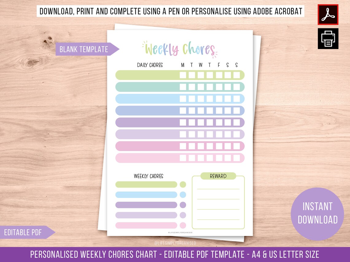 Editable Kids Chore Chart Chore Chart Printable for Kids - Etsy