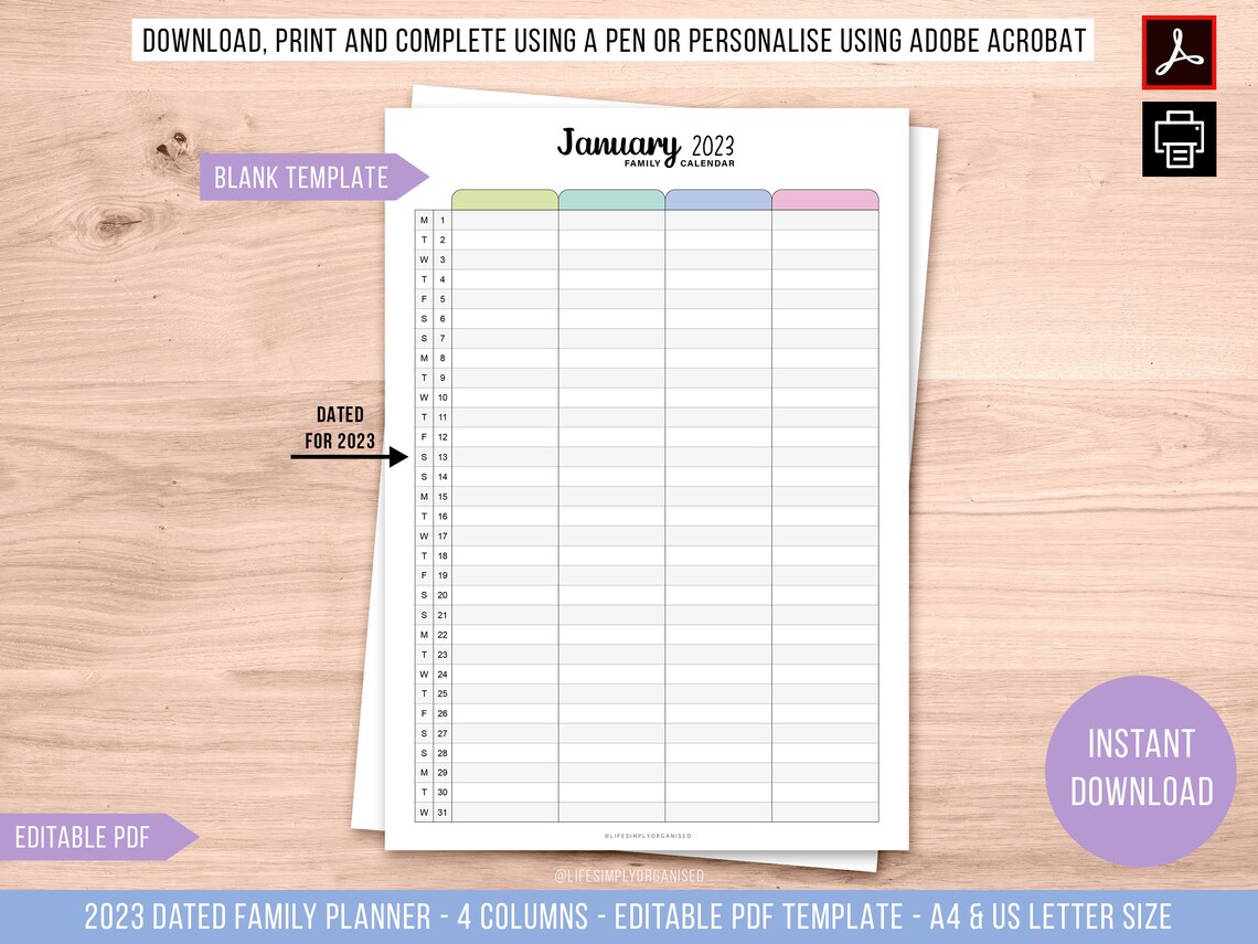 Printable Family Planner Editable Family Planner Monthly - Etsy