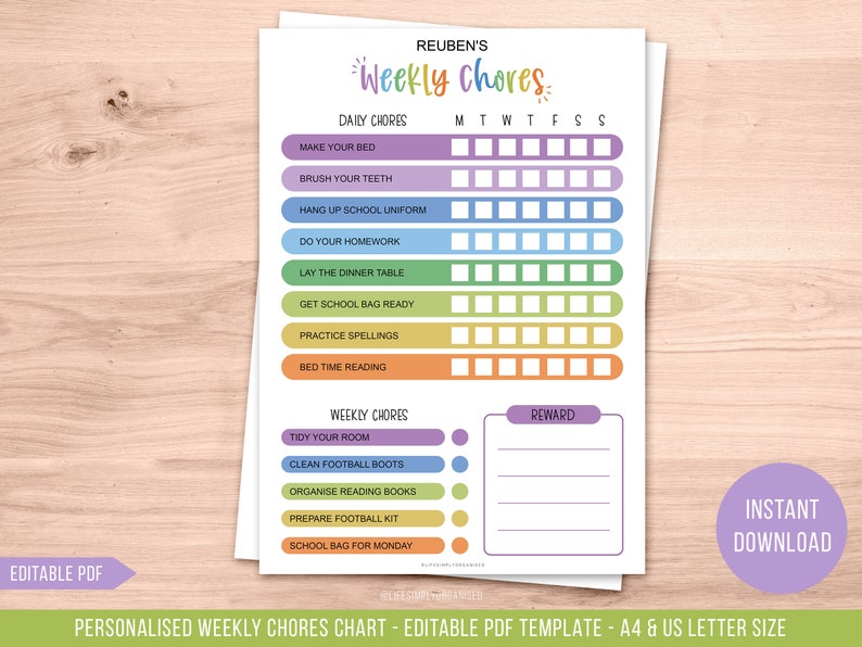 Editable Chore Chart Printable Chore Chart for Kids Printable Printable ...