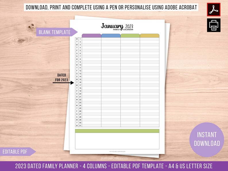 2023 Editable Calendar Printable Family Calendar Editable - Etsy