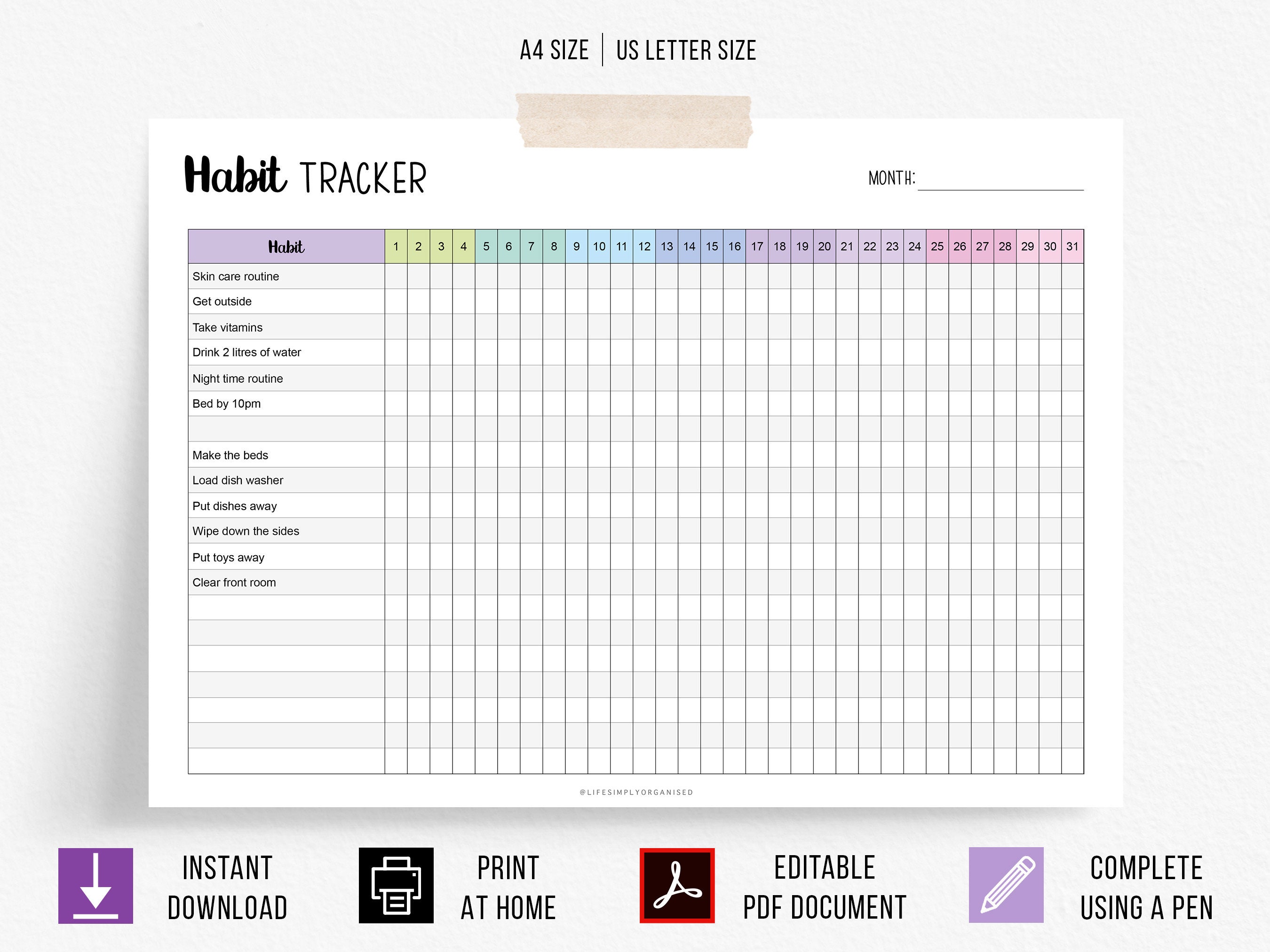 Editable Habit Tracker Monthly Habit Tracker Habit and Goal Tracker ...