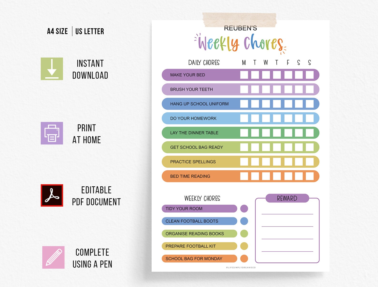 Editable Chore Chart Printable Chore Chart for Kids Printable Printable ...