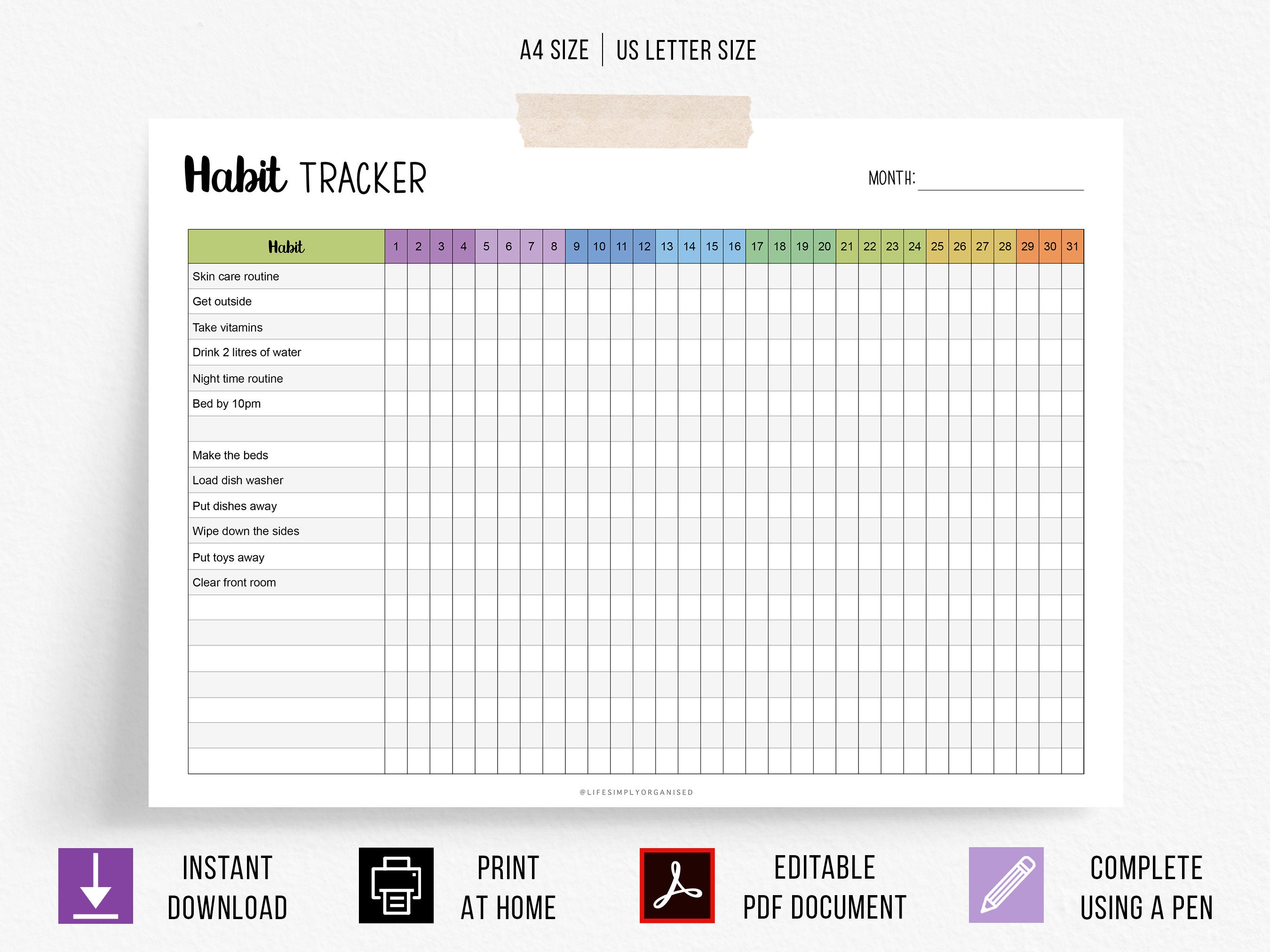 Printable Habit Tracker Habit Tracker PDF Editable Habit Tacker Habit ...