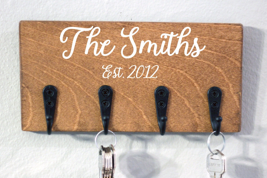 Key Holder Sign, Personalized Key Hook, Established Est Last Family ...