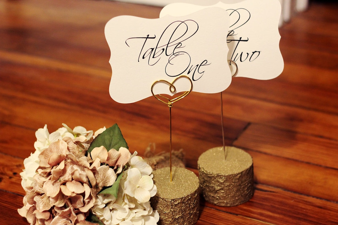 Rustic Glitter Gold Table Number Holders, Wood Place Card Holder, Gold ...
