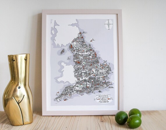 Print: A Map of England | Etsy