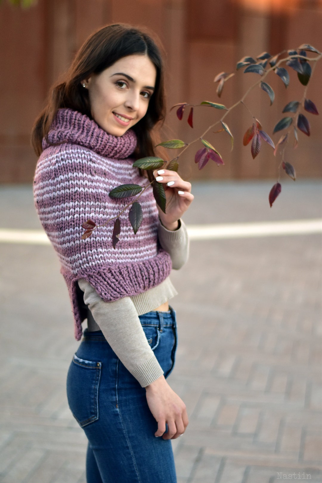 Knit Turtleneck Cape Pattern, Knitted Sweater in 3 Sizes, Womens Girls ...