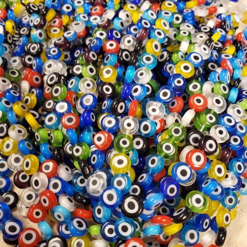 Multi Color Glass 6mm Flat Evil Eye Glass Beads 60 Pieces - Etsy