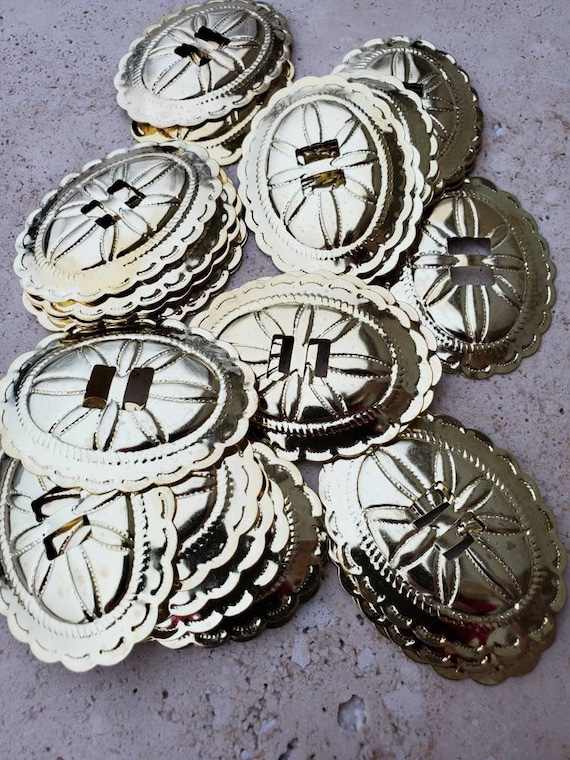 Large Oval Gold Tone Scalloped Conchos 6 Pieces | Etsy