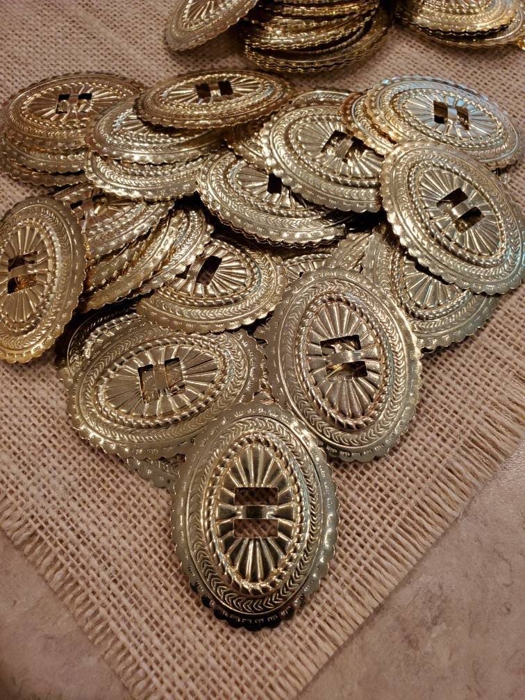Large Gold Tone Sunburst Oval Conchos 6 Pieces | Etsy