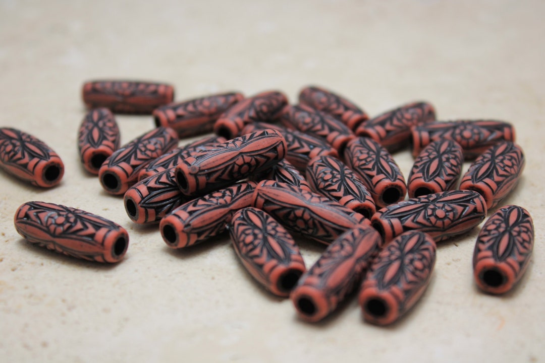 Vintage Earthy Black Etched Engraved Oval Tube Bead (12 Pieces) - Etsy