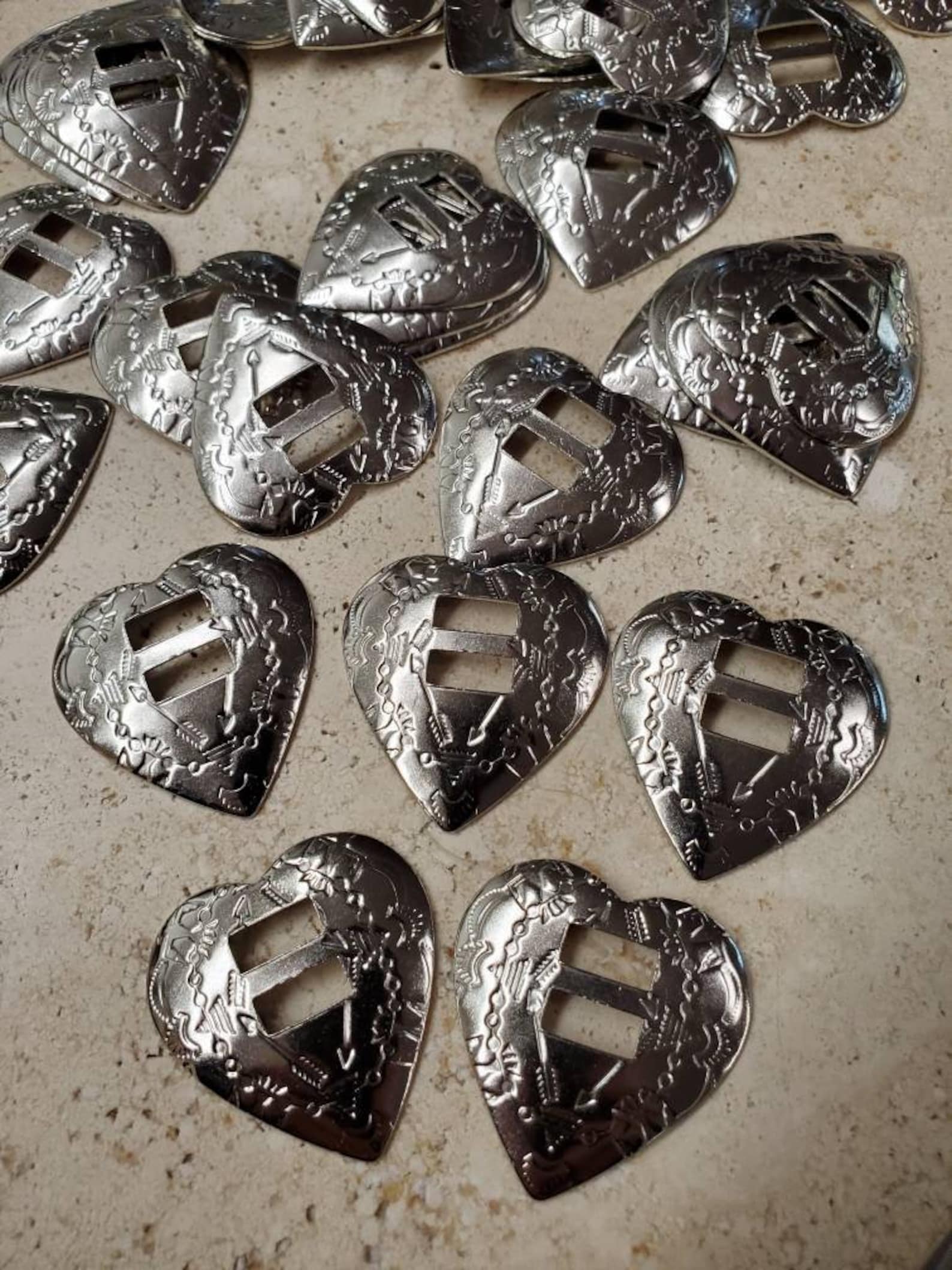 Silver Heart Conchos With Horizontal Slots (6 Pieces) - Etsy