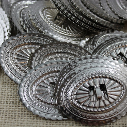 Vintage Large Silver Sunburst Oval Conchos 6 Pieces - Etsy