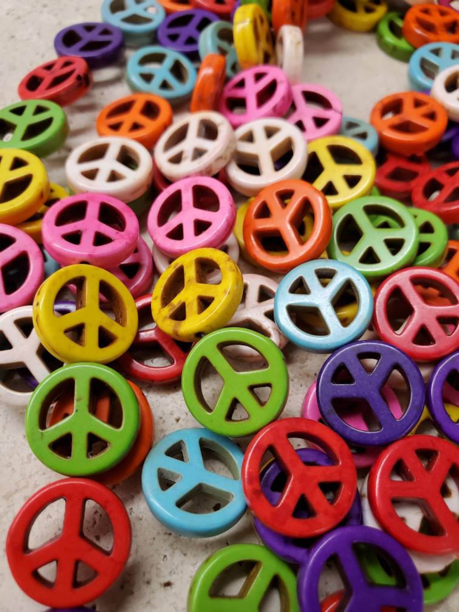 25mm Peace Sign Howlite Multi Color Stone Beads (1 Strand/16 Beads) - Etsy