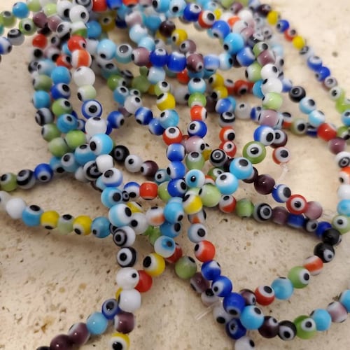 4mm Round Glass Multi Color Evil Eye Beads 1 14 Strand | Etsy