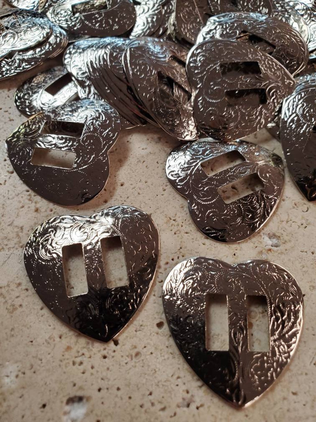 Silver Heart Conchos With Vertical Slots (6 Pieces) - Etsy