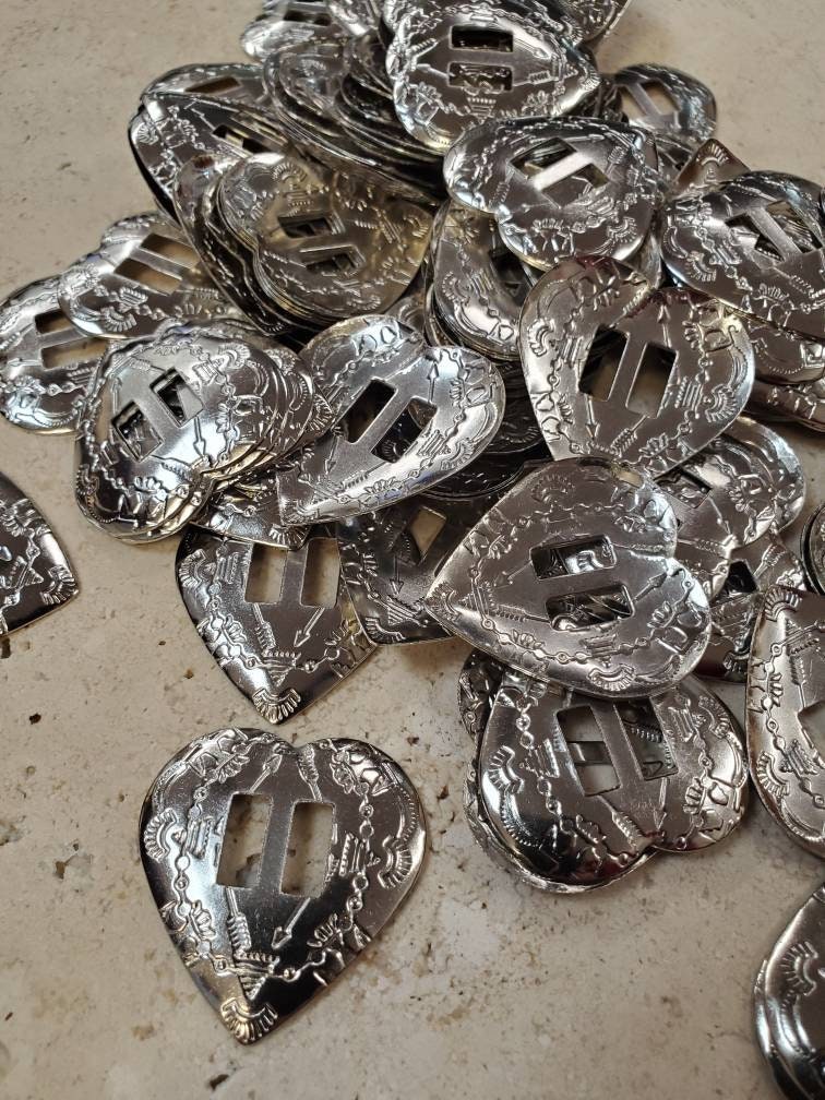 Silver Heart Conchos with Vertical Slots 6 pieces | Etsy