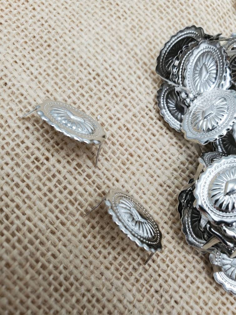 Small Silver Two Pronged Sunburst Oval Conchos 10 Pieces - Etsy