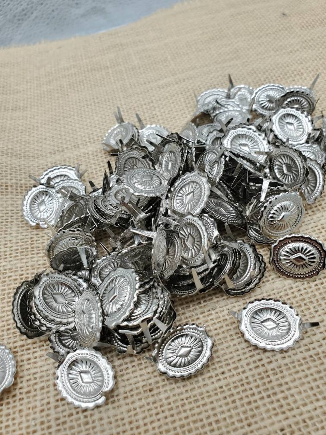 Small Silver Two Pronged Sunburst Oval Conchos (10 Pieces) - Etsy
