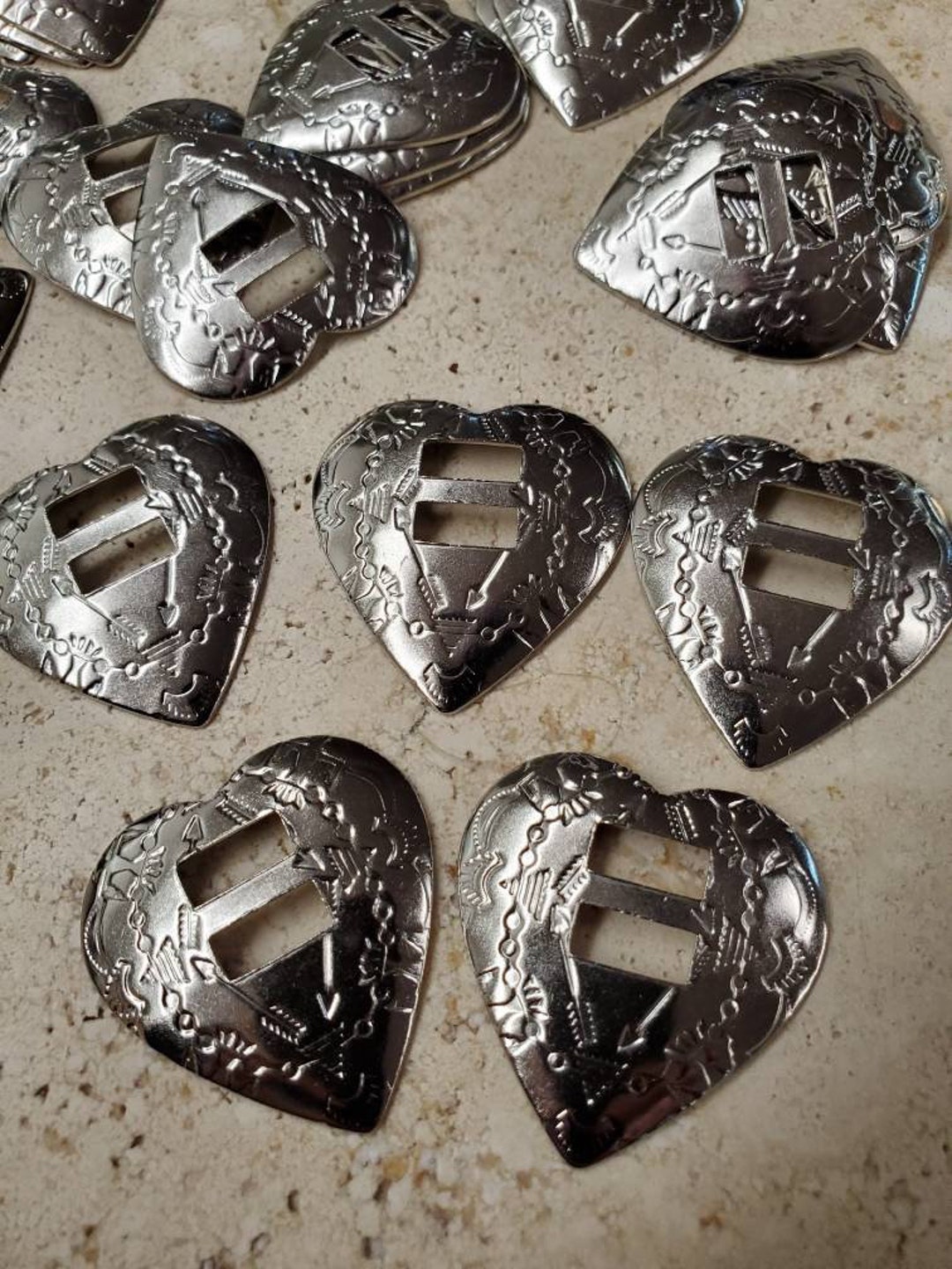 Silver Heart Conchos With Horizontal Slots (6 Pieces) - Etsy