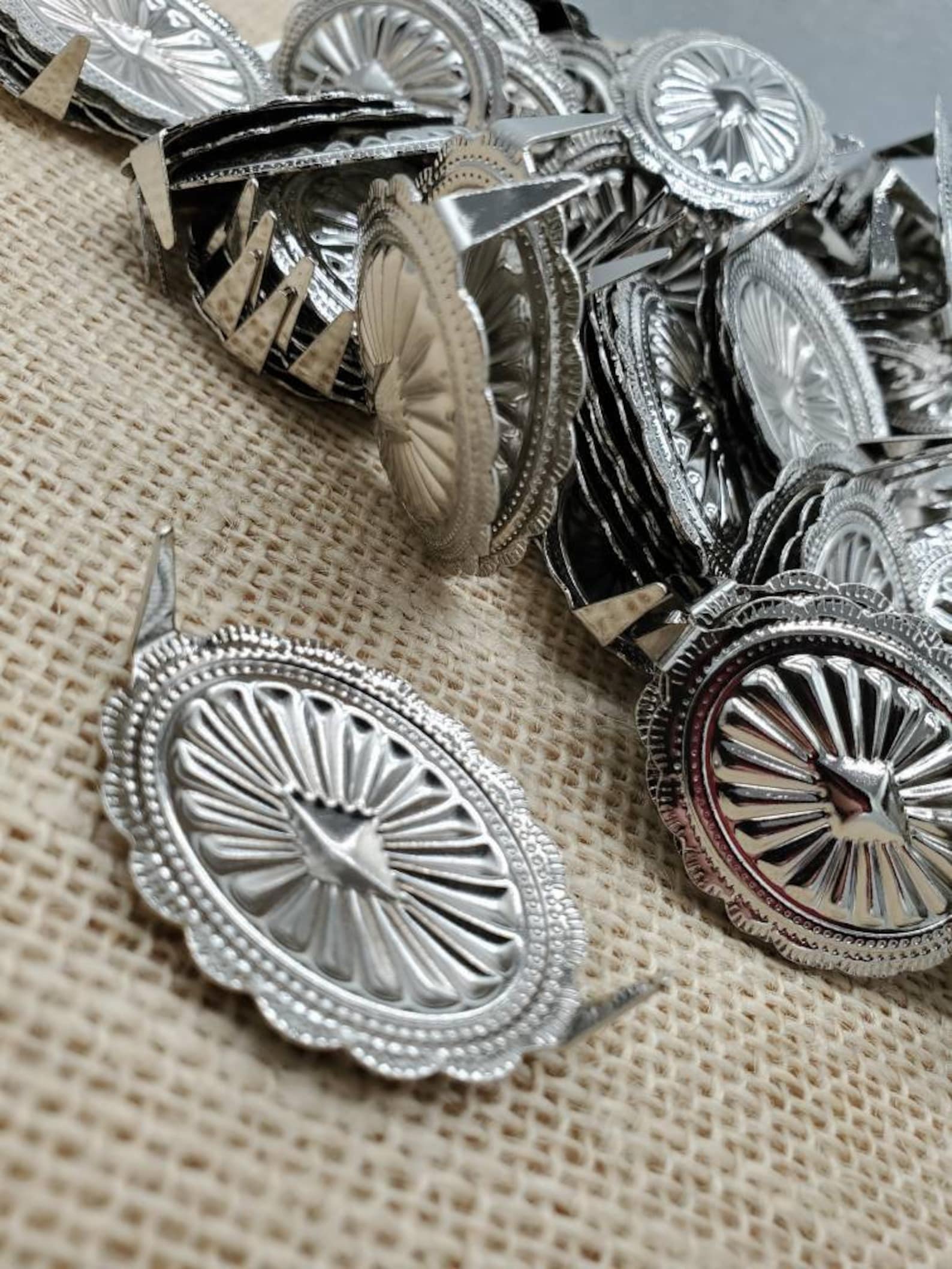 Large Silver Two Pronged Sunburst Oval Conchos 10 Pieces - Etsy