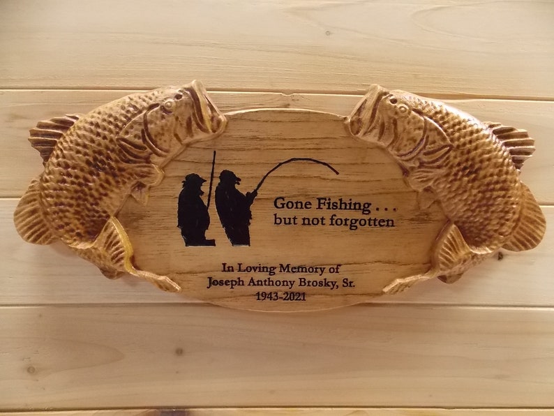 Personalized Gone Fishing Carved Wooden Fishing Sign Memorial | Etsy